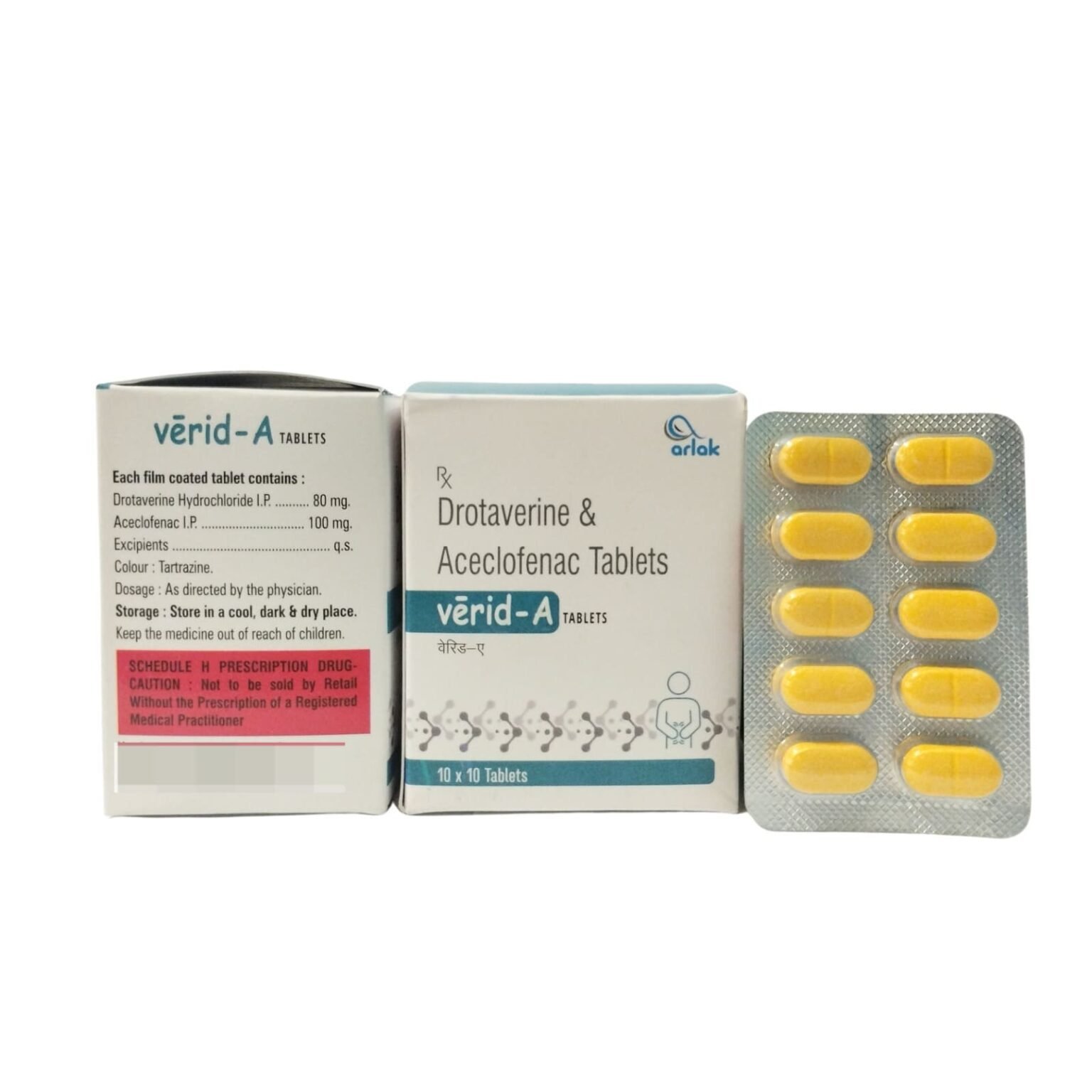 DROTAVERINE HYDROCHLORIDE 80 MG + ACECLOFENAC 100 MG TABLET – Arlak Biotech